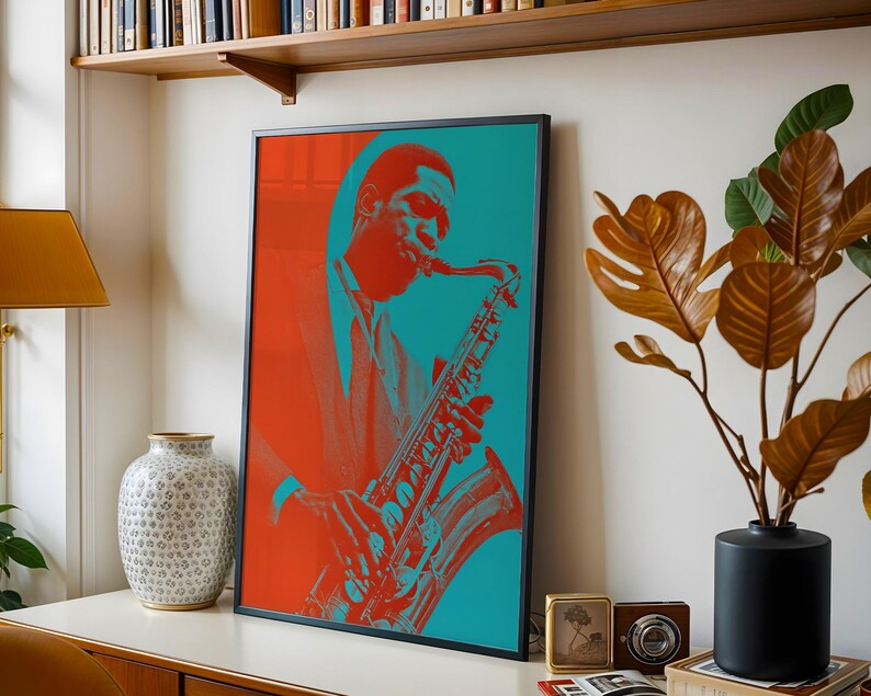 John Coltrane Jazz Poster – Mid Century Modern Saxophone Wall Art – Music Legend Print – Bold ...