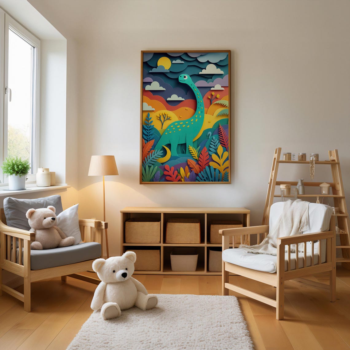 Brontosaurus Dinosaur Poster – Colourful Kids Room Wall Art – Bold ...