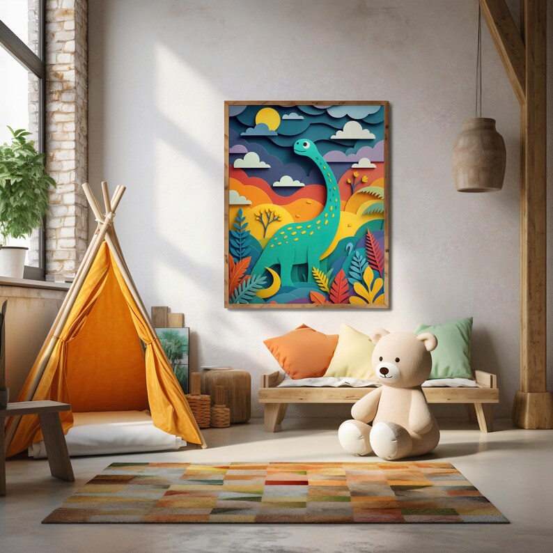 Brontosaurus Dinosaur Poster – Colourful Kids Room Wall Art – Bold ...