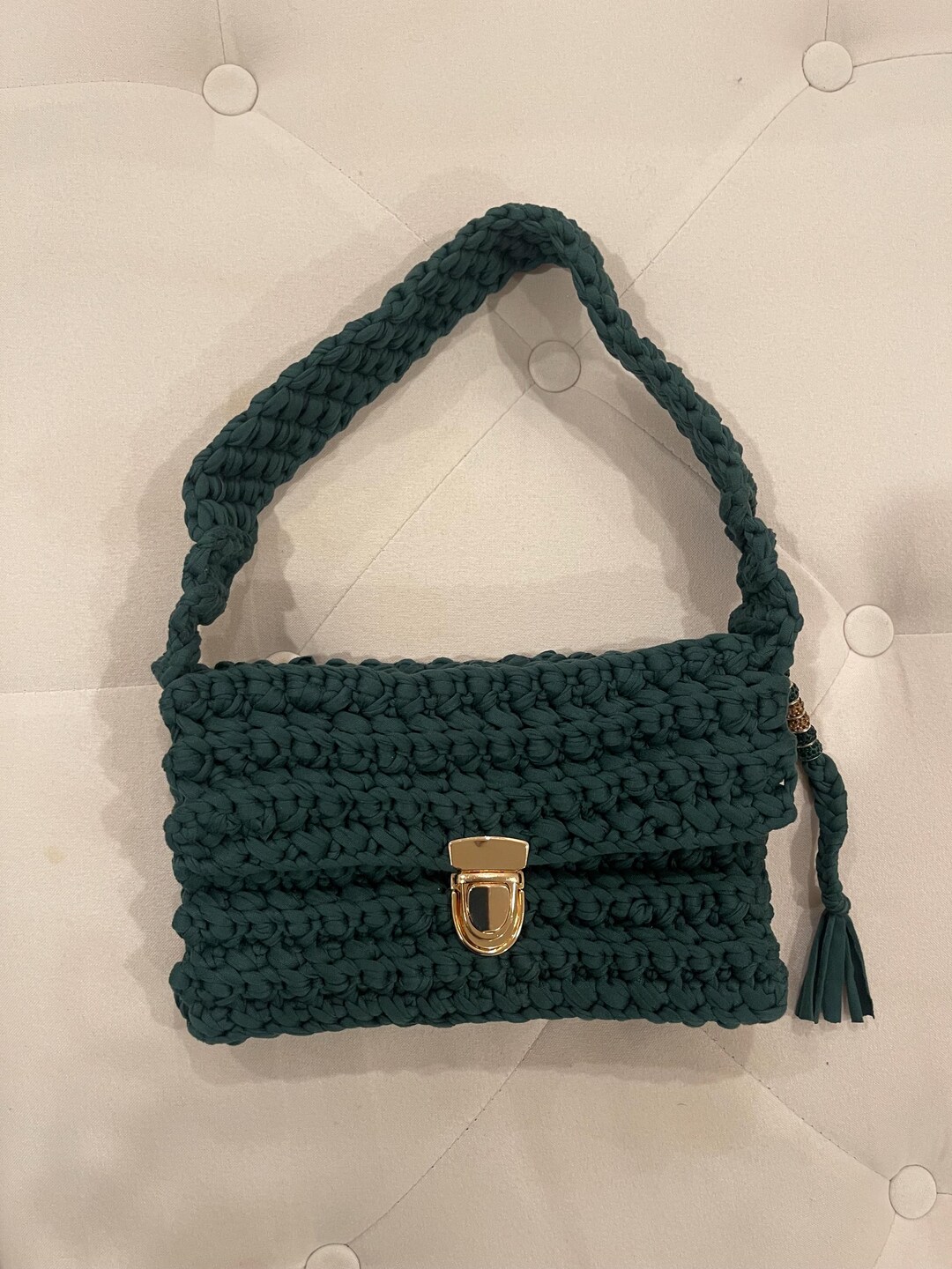 Emerald Green Crochet Handbag - Etsy