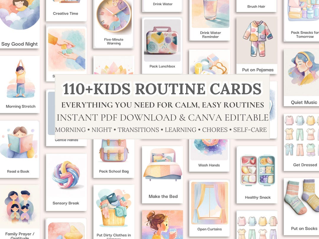 Kids Routine Cards Printable Bundle Morning Routine Night Visual ...