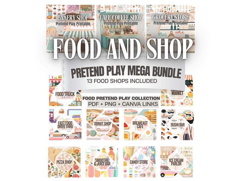 Food Shop Pretend Play Mega Bundle Printable for Kids | Cafe, Bakery ...