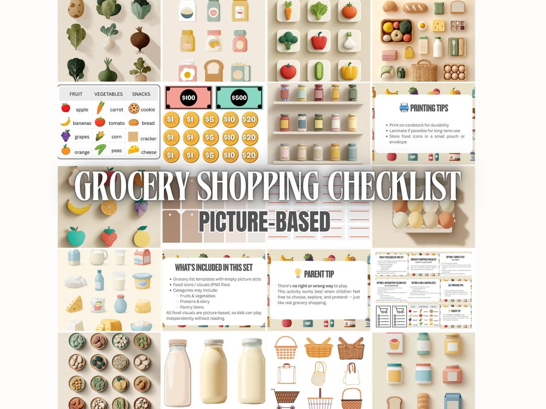Printable Grocery Shopping Checklist for Kids Pretend Play Life Skills ...