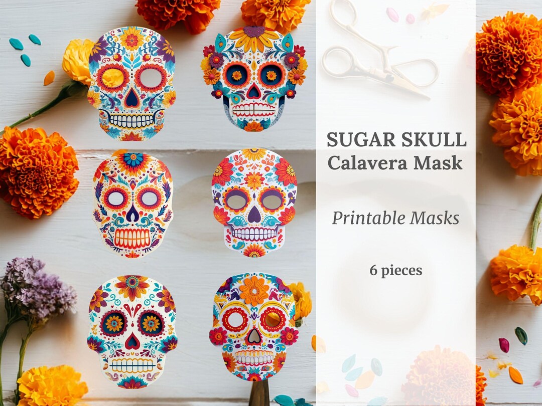 Calavera Sugar Skull Masks, Halloween Costume Printable (PDF Download ...