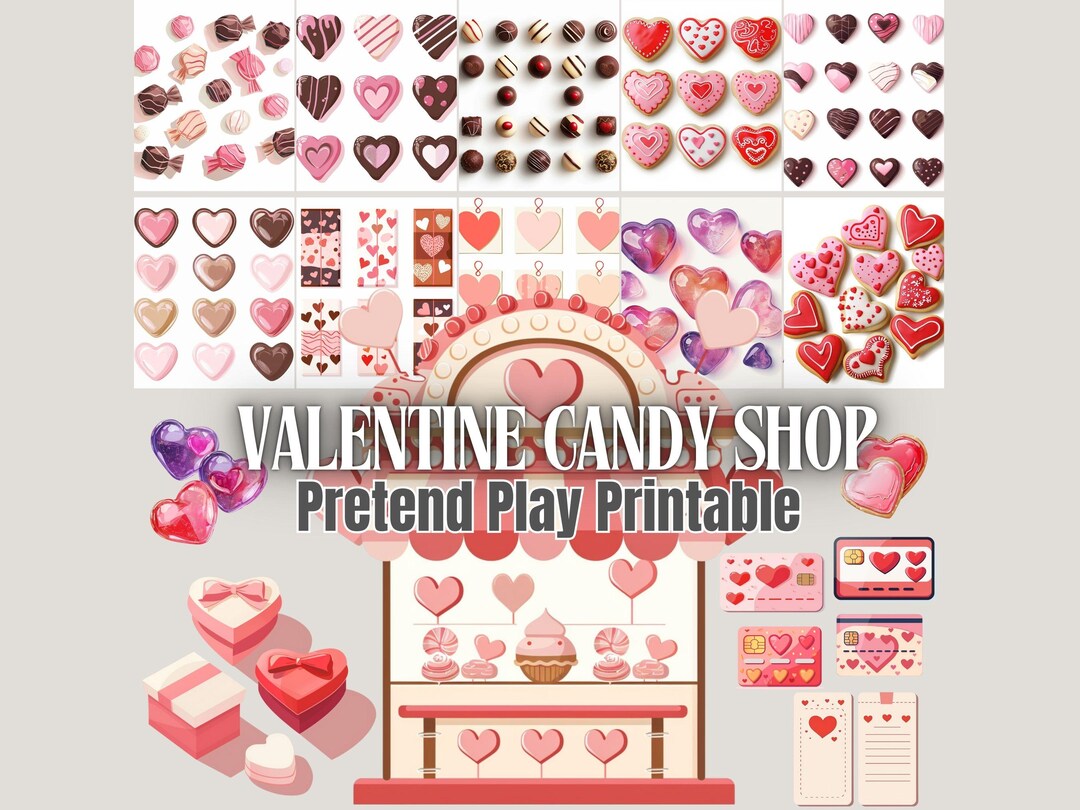 Valentine Candy Shop Pretend Play Printable for Kids | Candy Store ...