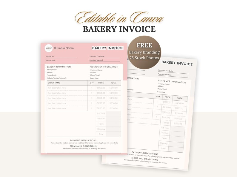 Bakery Invoice Template | Editable Canva Form (PDF Download) + Stock ...