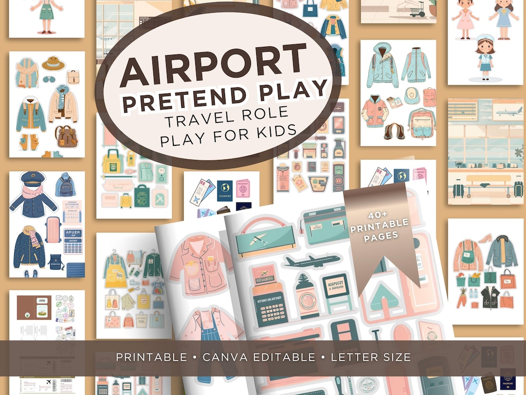 Kids Travel Pretend Play Printable, Airport & Passport Role Play Set ...
