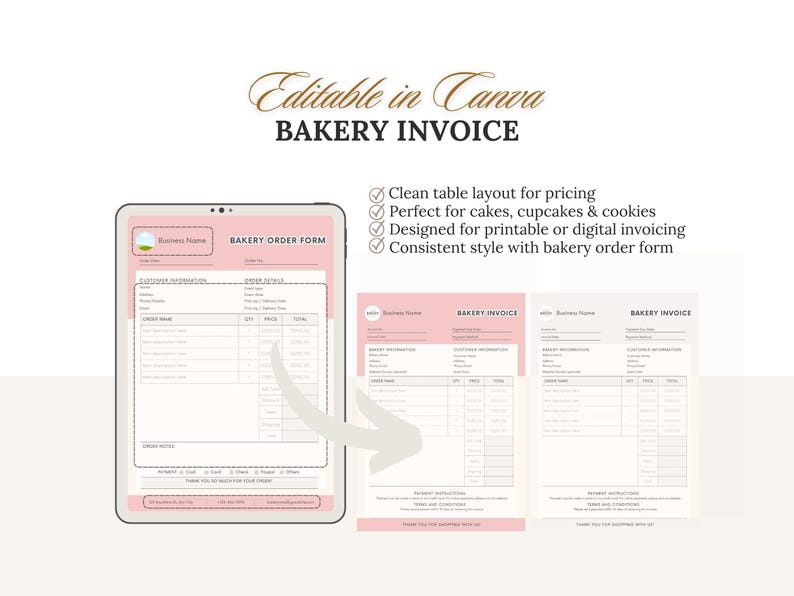 Editable Bakery Invoice Template | Canva Invoice for Cake Shops, Home ...