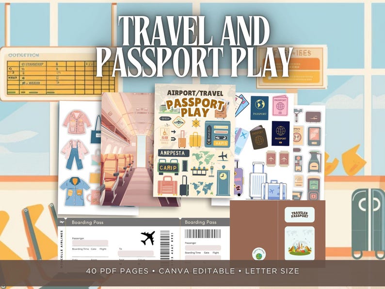 Airport Pretend Play Printable for Kids, Travel & Passport Dramatic ...