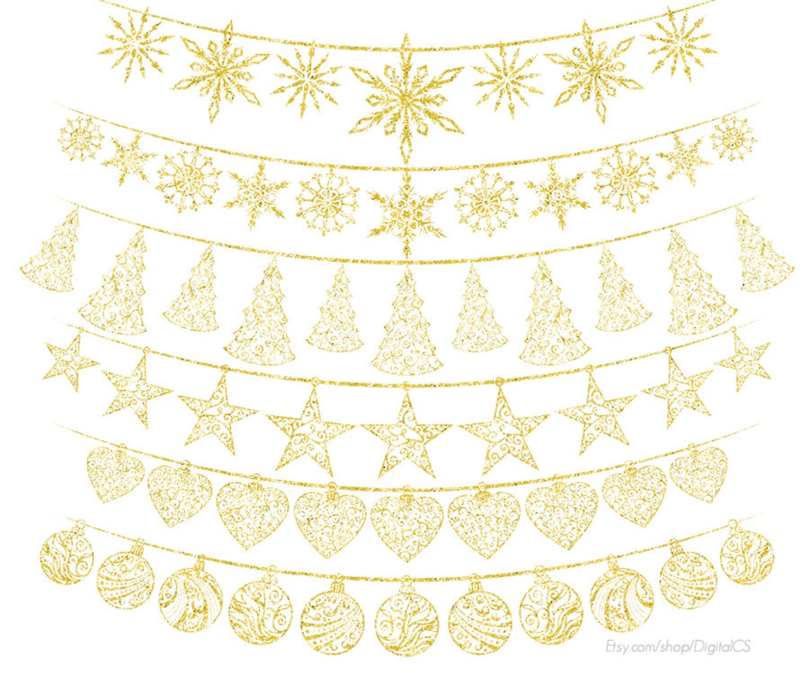 Gold Christmas Bunting Clipart Christmas Clipart Gold Holiday - Etsy