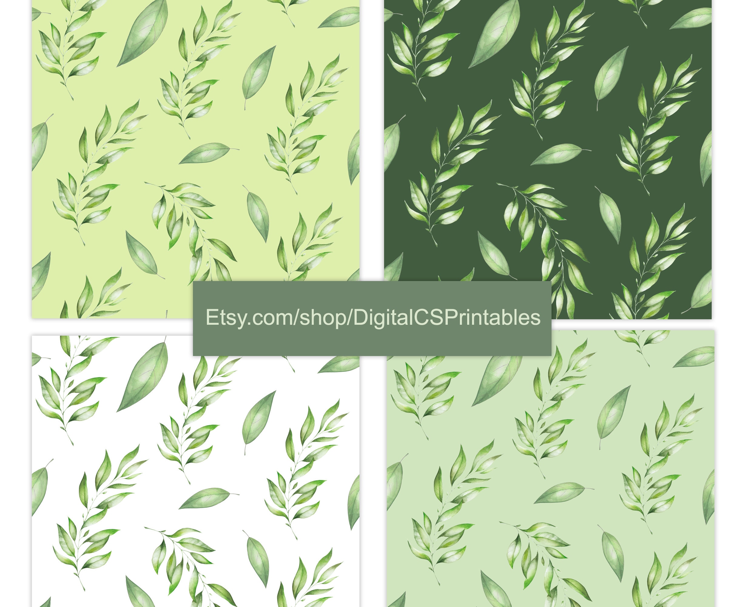 Seamless pattern green leaves digital paper green leaf pattern leaves ...