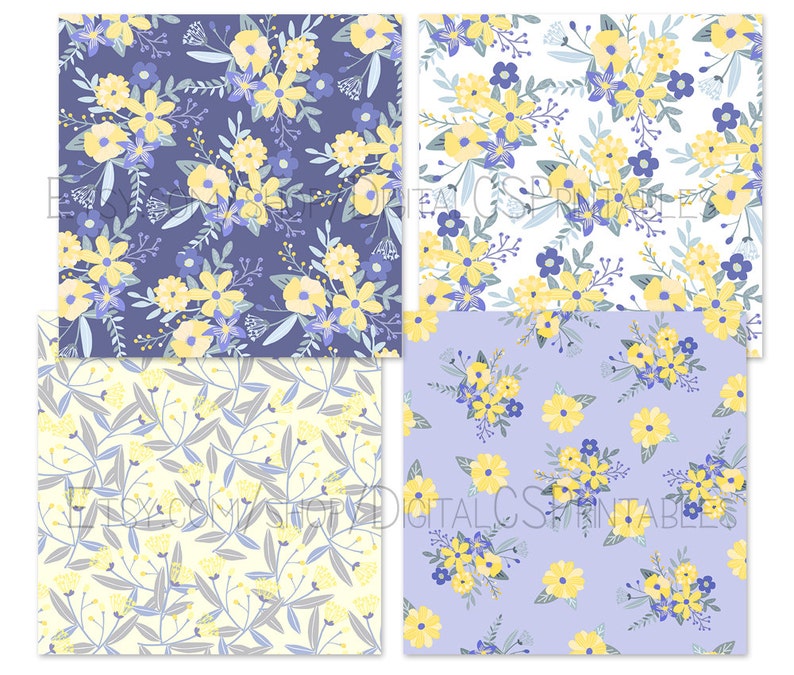 Purple Digital Paper Purple Floral Digital Paper Floral Flower Digital ...