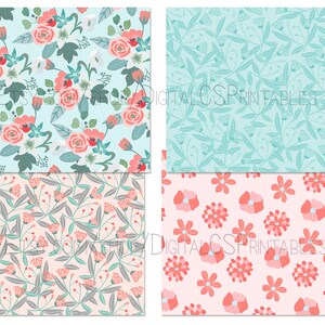 Floral Digital Paper Floral Coral Digital Paper Flower Teal - Etsy