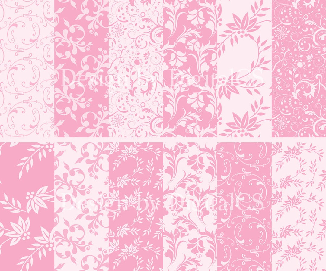 Pink Digital Paper Floral Digital Paper Pack Commercial Use. Card ...