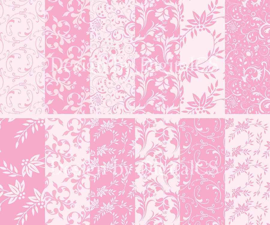 Pink Digital Paper Floral Digital Paper Pack Commercial Use. Card ...