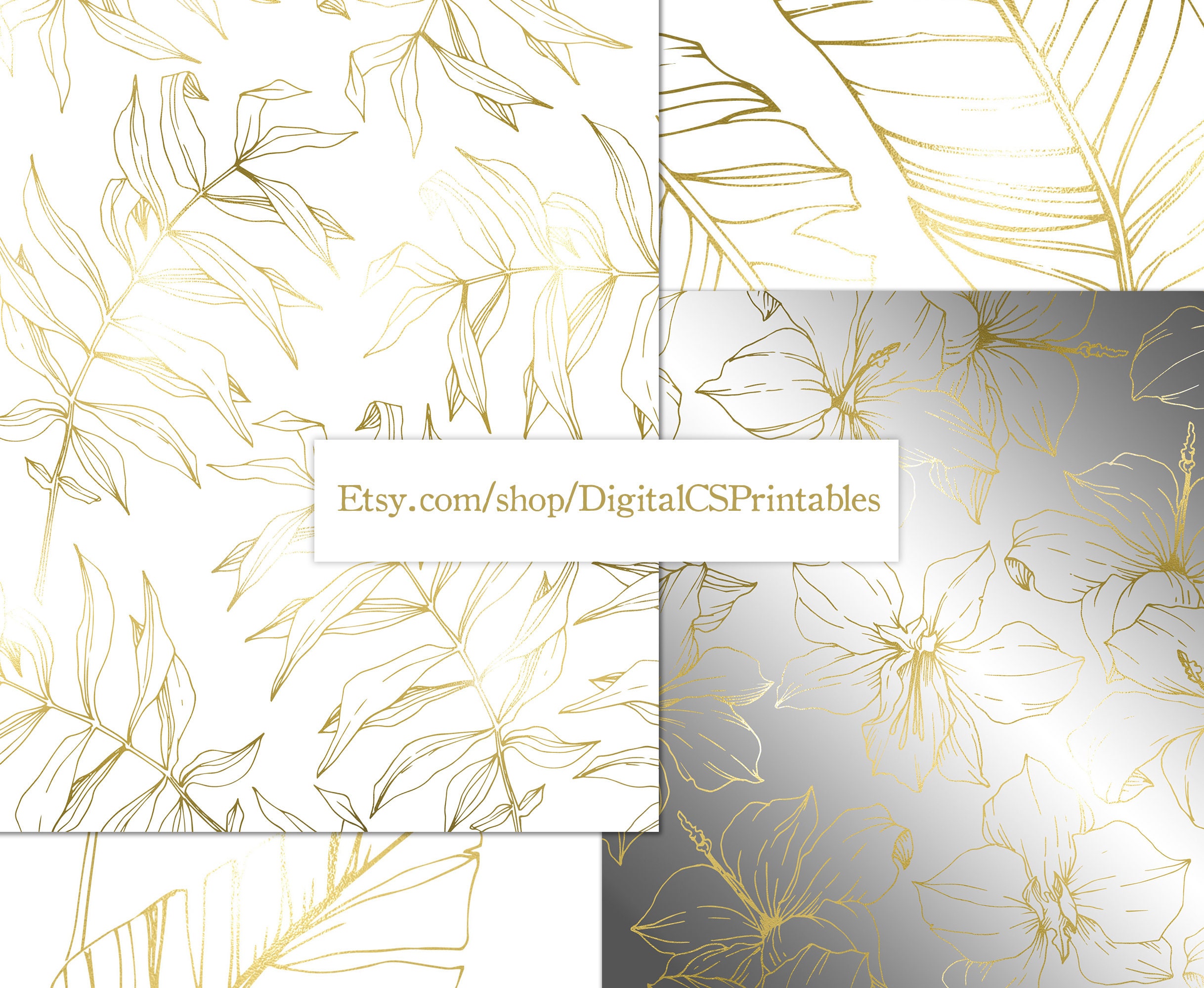 Gold Tropical Digital Paper Gold White Palm Leaf Exotic Digital Paper ...
