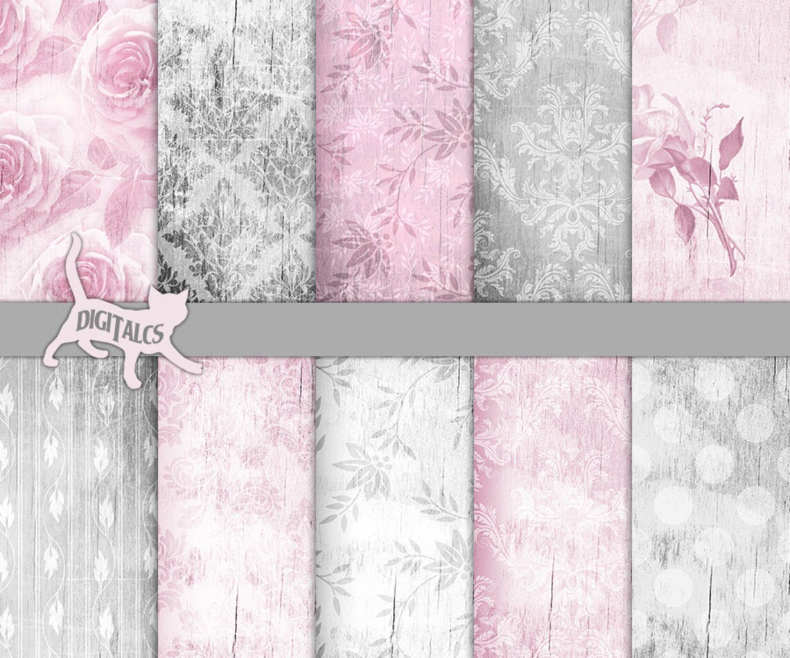 Pink Digital Paper Pink and Gray Shabby Chic Digital Paper Pink Digital ...