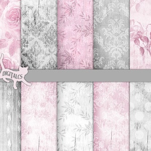 Pink Digital Paper Pink and Gray Shabby Chic Digital Paper Pink Digital ...