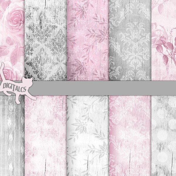 Pink Gray Damask - Etsy