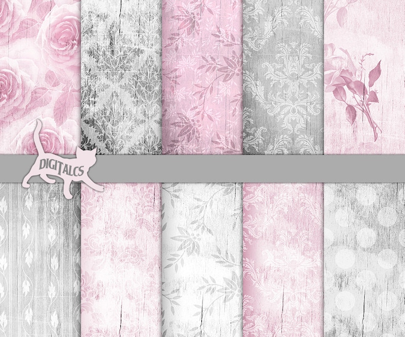 Pink Digital Paper Pink and Gray Shabby Chic Digital Paper Pink Digital ...