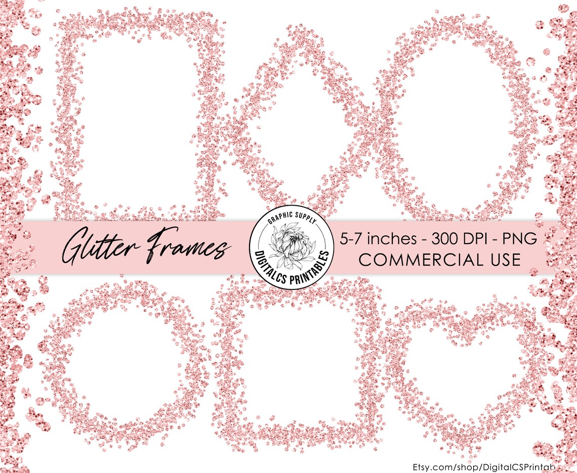 Rose Gold Glitter Frames Clipart Borders Pink Glitter Confetti - Etsy