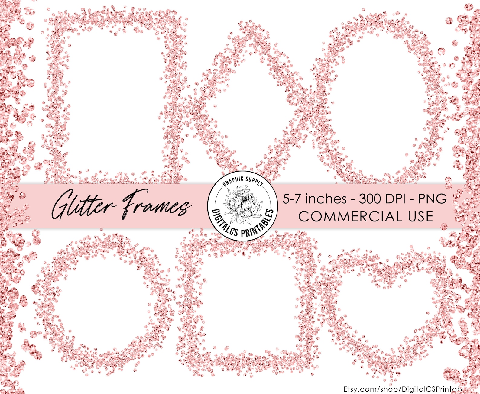 Rose Gold Glitter Frames Clipart Borders Pink Glitter Confetti - Etsy