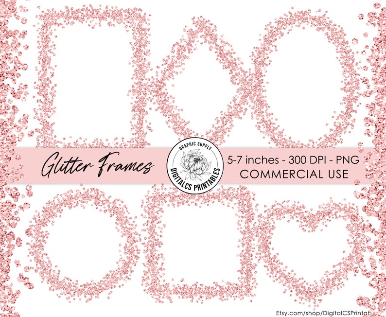 Rose Gold Glitter Frames Clipart Borders Pink Glitter Confetti - Etsy