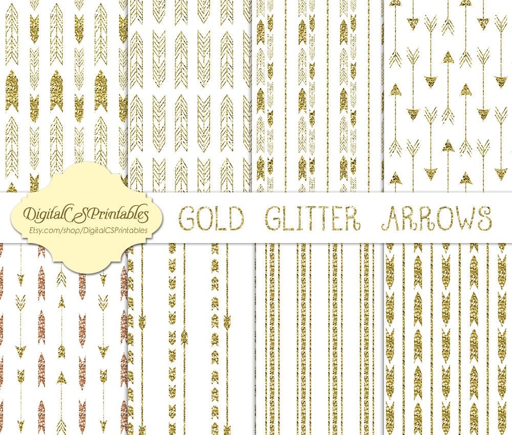 Gold Arrow Digital Paper Arrow Tribal Digital Paper Gold Glitter ...