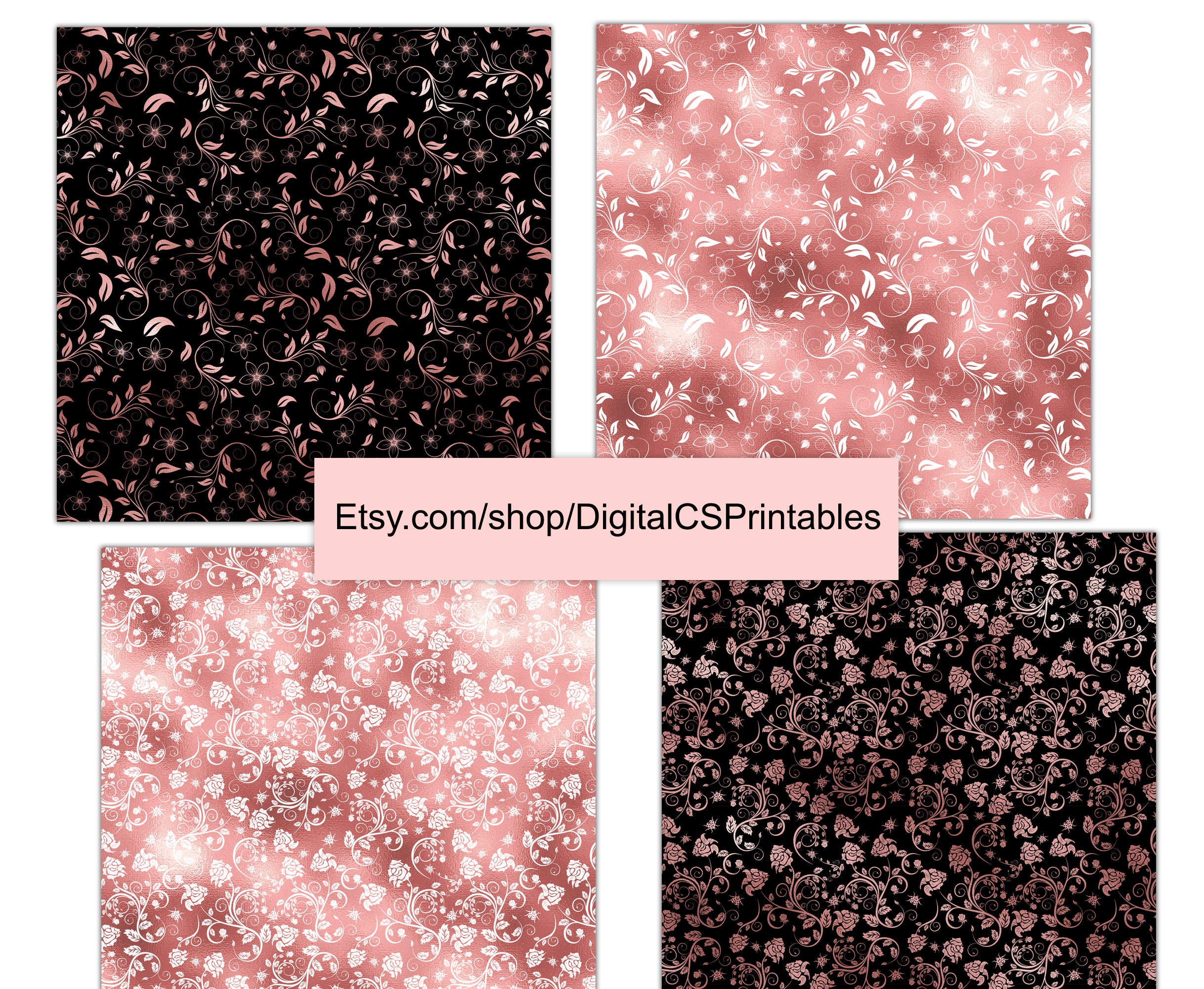 Rose Gold Floral Digital Paper Gold Foil Paper Rose Gold and - Etsy