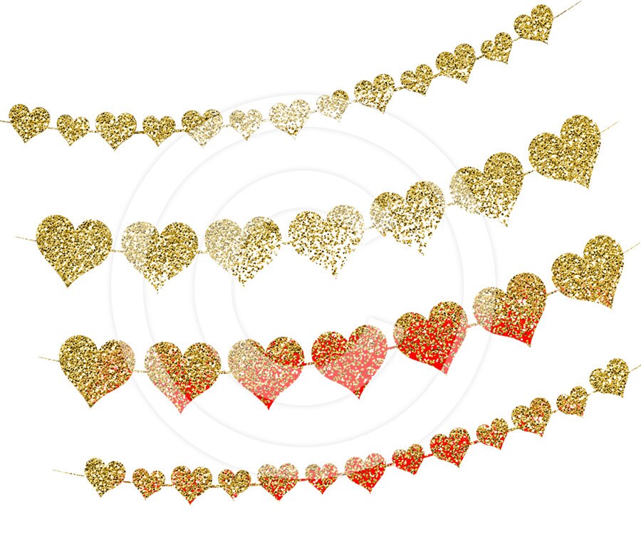 Heart Clipart Valentines Day Clipart Love Clipart Bunting Gold Foil ...