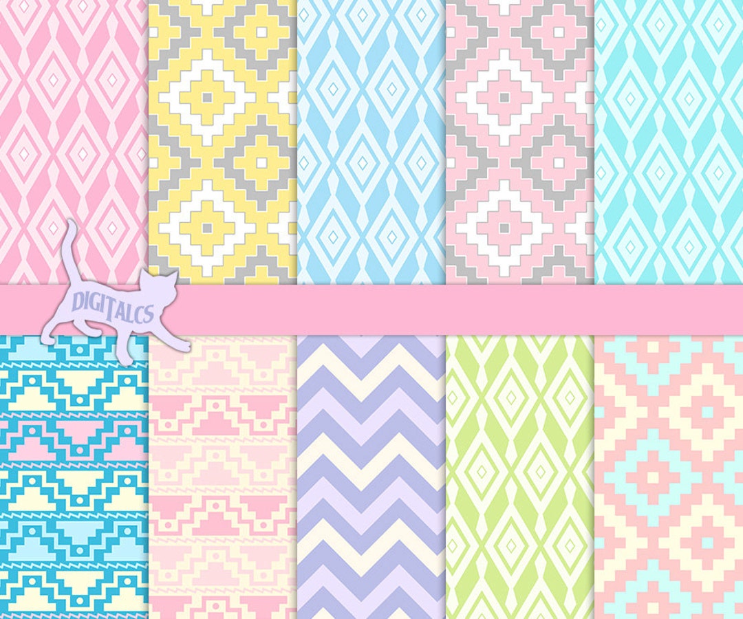 Pastel Digital Paper Pastel Tribal Digital Paper Tribal Geometric ...