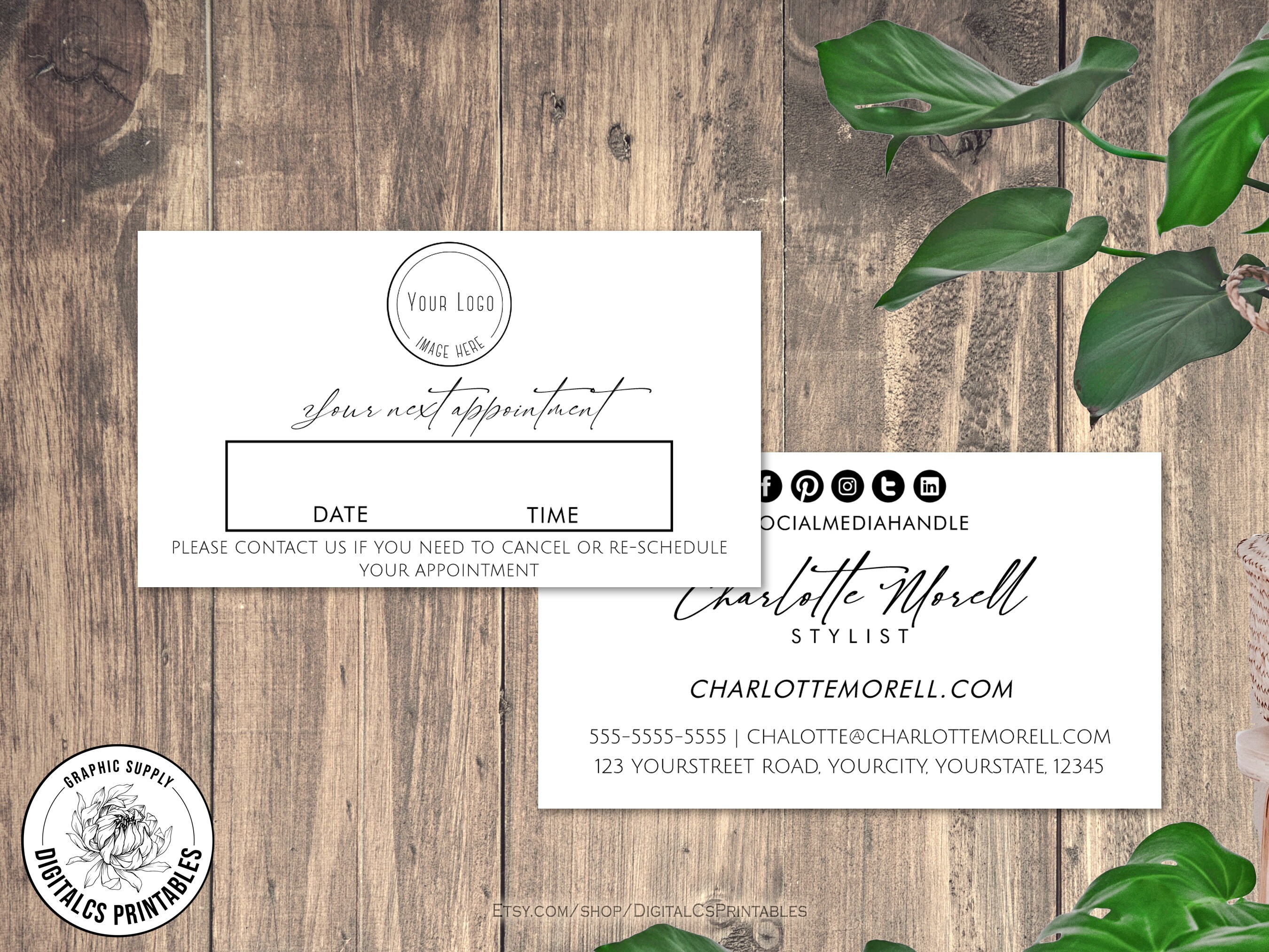 Appointment Card Template Modern Editable Business Card Social - Etsy