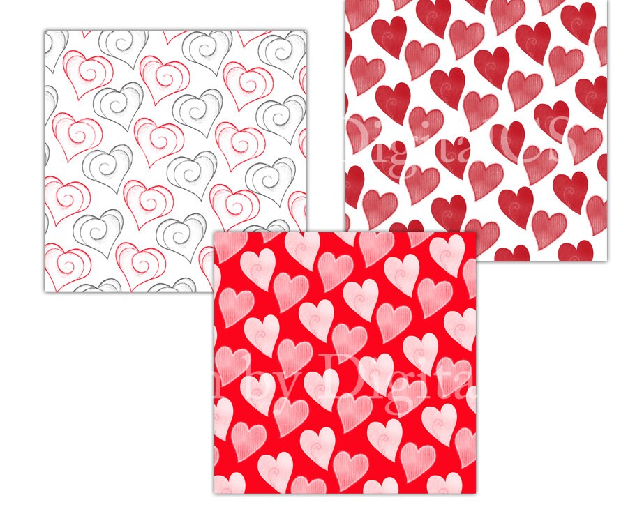 Hearts Digital Paper Hearts Valentines Day Digital Paper Digital Paper ...