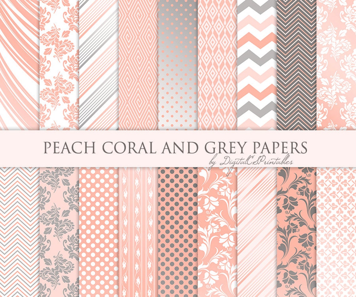 Coral Digital Paper Salmon Digital Paper Pink and Grey Digital Paper ...