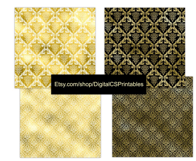 Gold Foil Digital Paper Gold Damask Digital Paper Gold and - Etsy