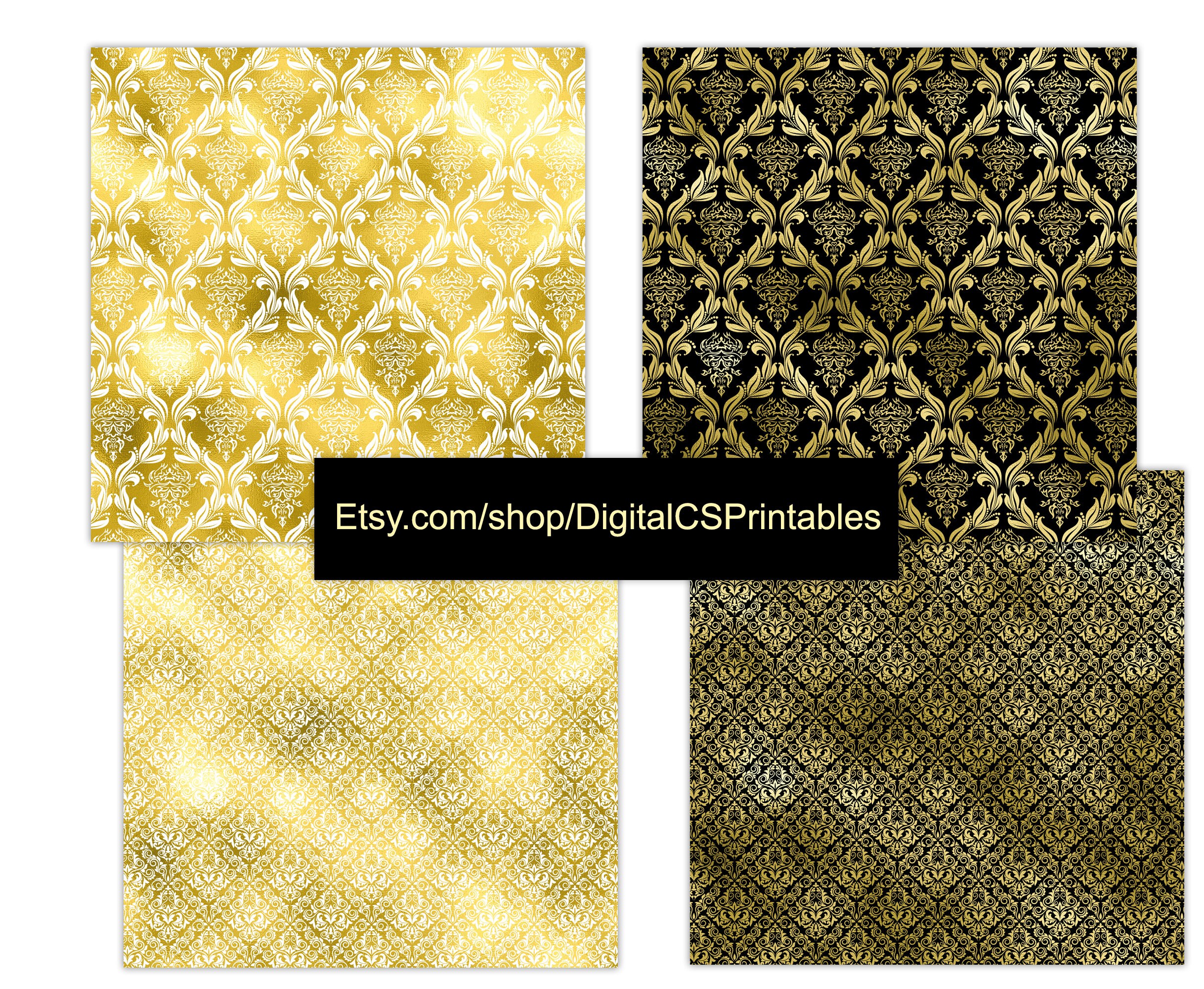 Gold Foil Digital Paper Gold Damask Digital Paper Gold and - Etsy