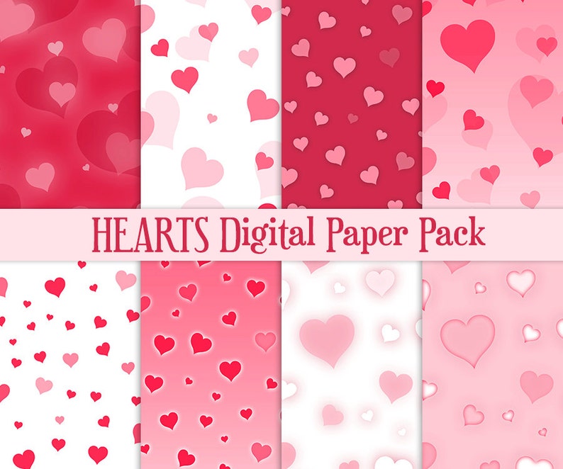 Heart Digital Paper Valentine Digital Paper Love Digital Paper - Etsy