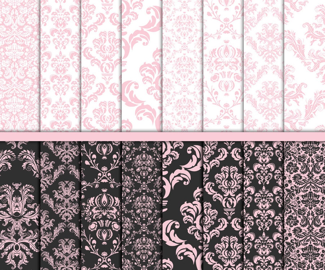 Pink Damask Digital Paper Wedding Paper Wedding Digital Paper Pink ...