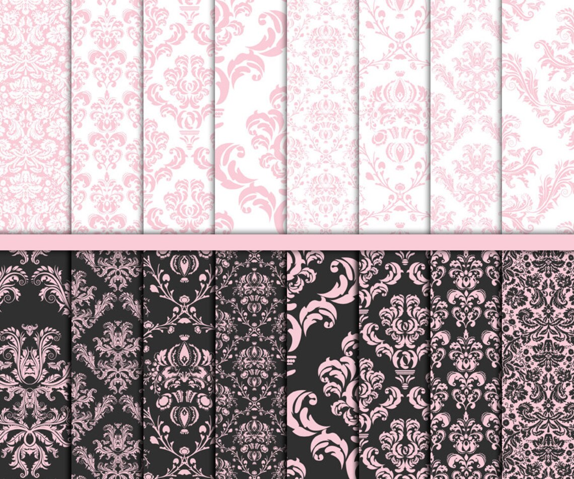 Pink Damask Digital Paper Wedding Paper Wedding Digital Paper Pink ...