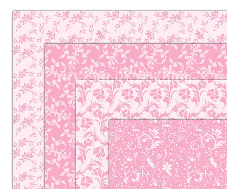 Pink Digital Paper Floral Digital Paper Pack Commercial Use. Card ...