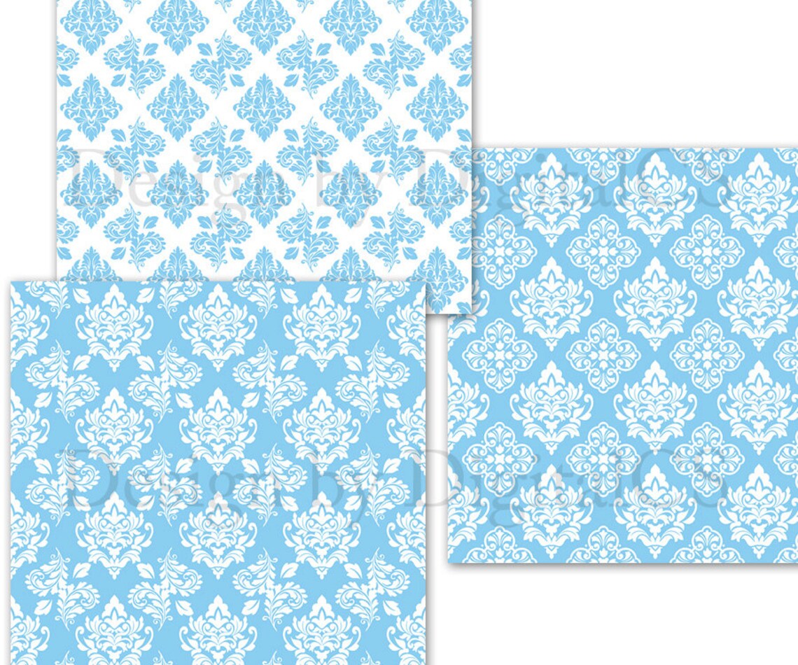 Baby Blue Digital Paper Blue Damask Digital Paper Scrapbook Paper ...