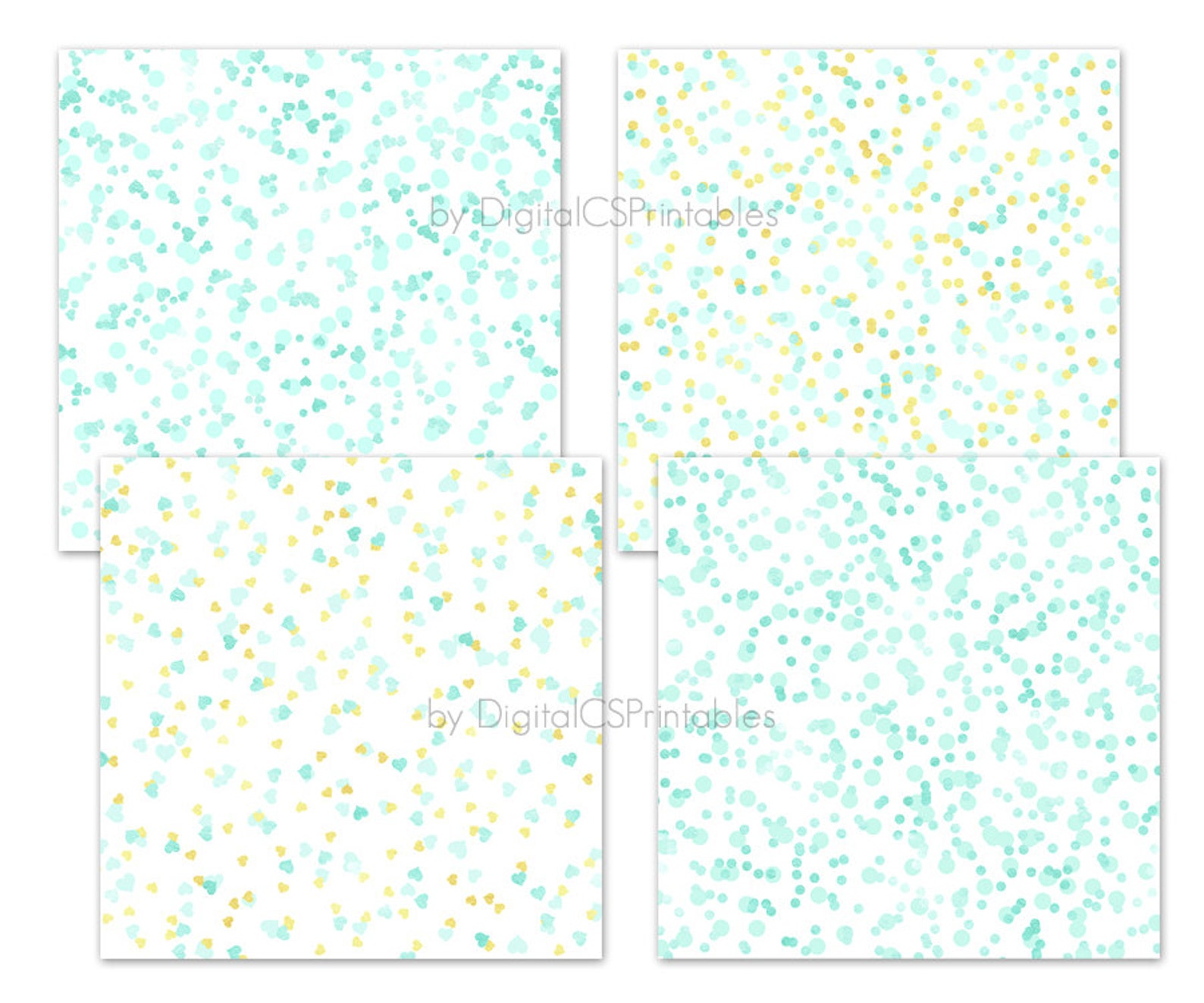 Confetti Digital Paper Mint and Gold Digital Paper Gold and Mint ...