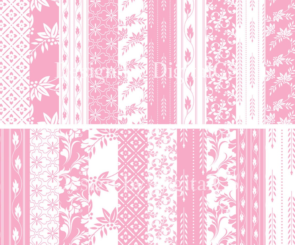 Pink White Digital Paper Floral Digital Paper Pack Commercial Use. Card ...