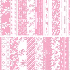 Pink White Digital Paper Floral Digital Paper Pack Commercial Use. Card ...
