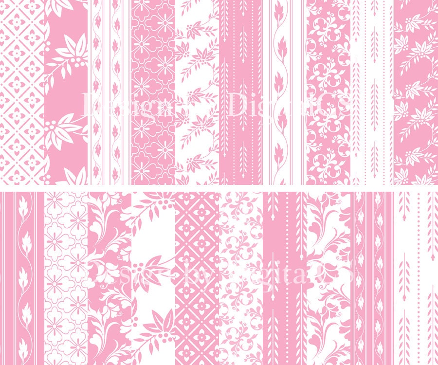 Pink White Digital Paper Floral Digital Paper Pack Commercial - Etsy