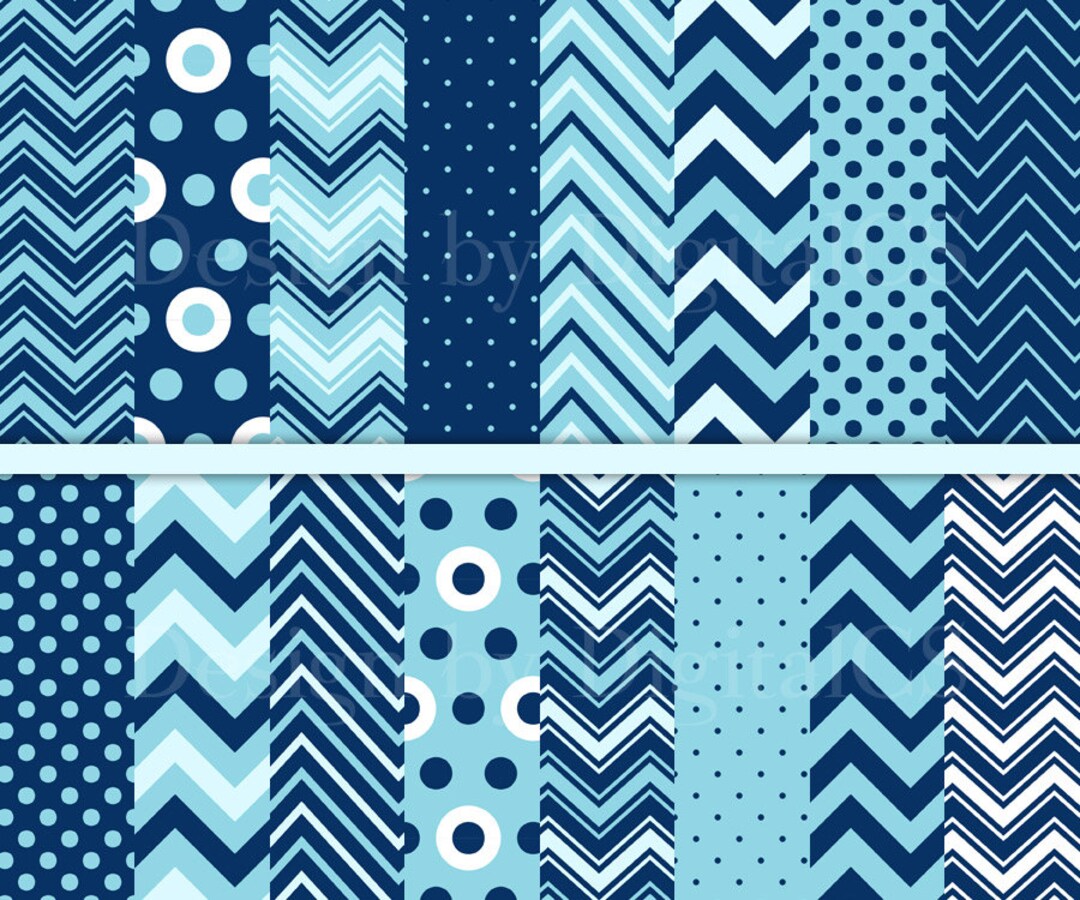Blue Chevron Digital Paper Navy Blue Digital Paper Pack Polka Dots ...