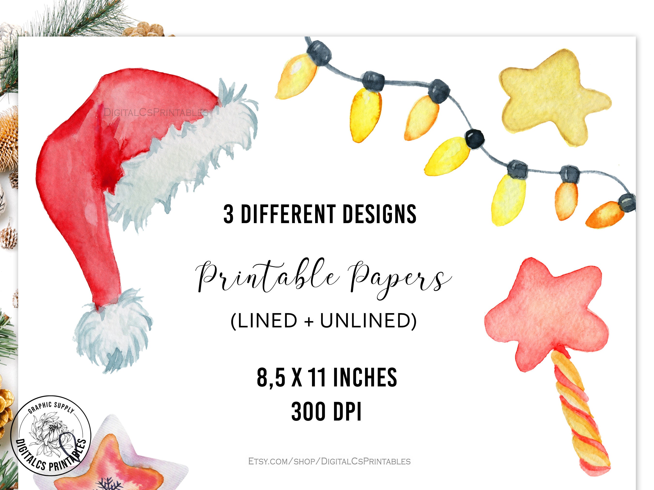 Printable Christmas Stationery Paper Christmas Writing Paper Digital ...