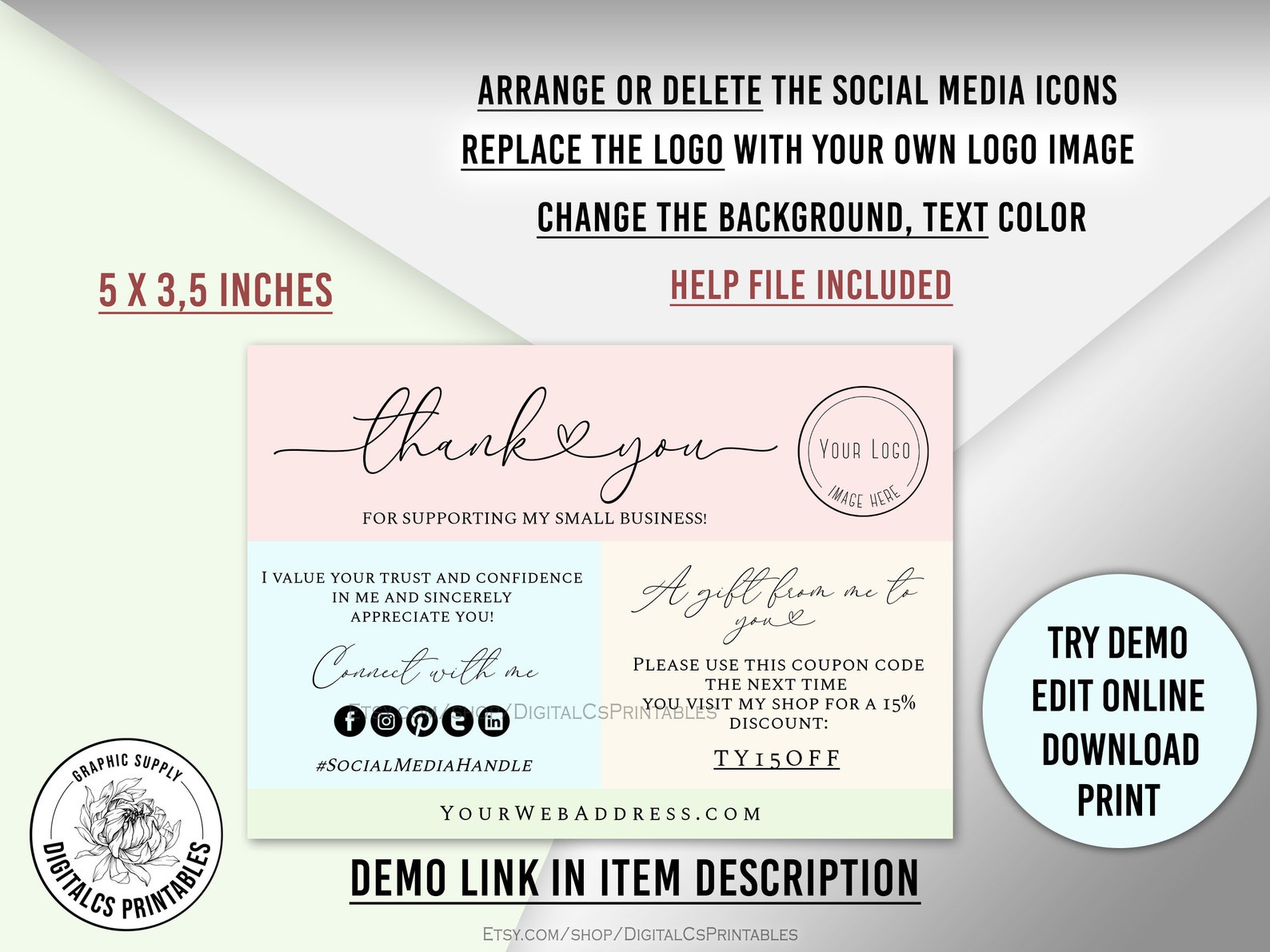 Editable Customer Appreciation Card Business Template Pastel - Etsy