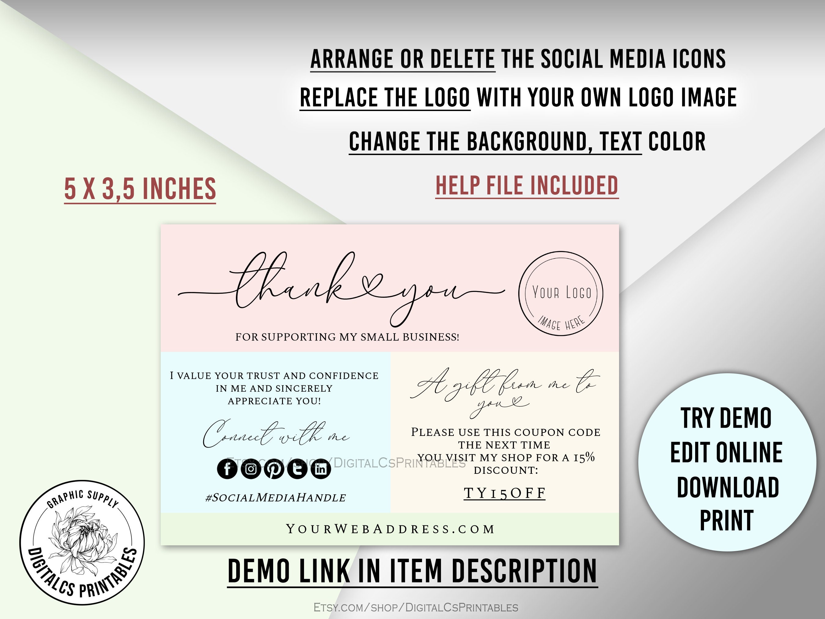 Editable Customer Appreciation Card Business Template Pastel - Etsy