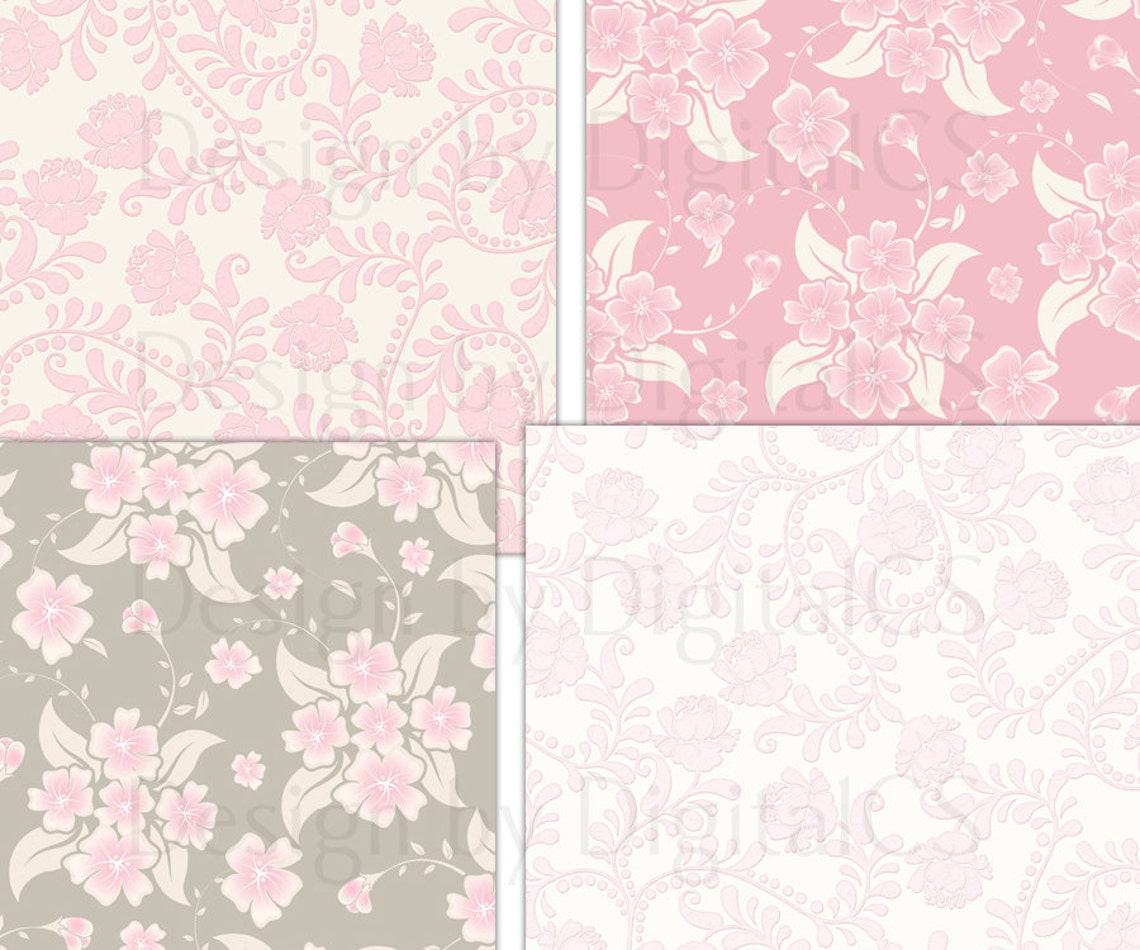 Pink Floral Digital Paper Pink Digital Paper Floral Digital Paper ...